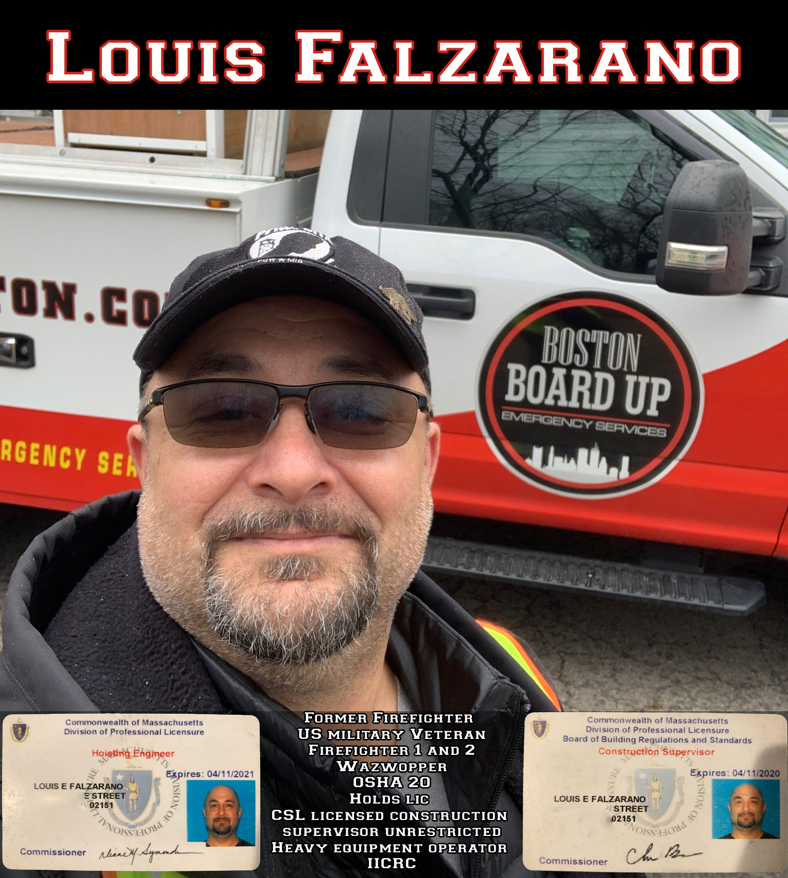 Louis Falzarano, Licensed Construction since 1980 - Boston Board Up